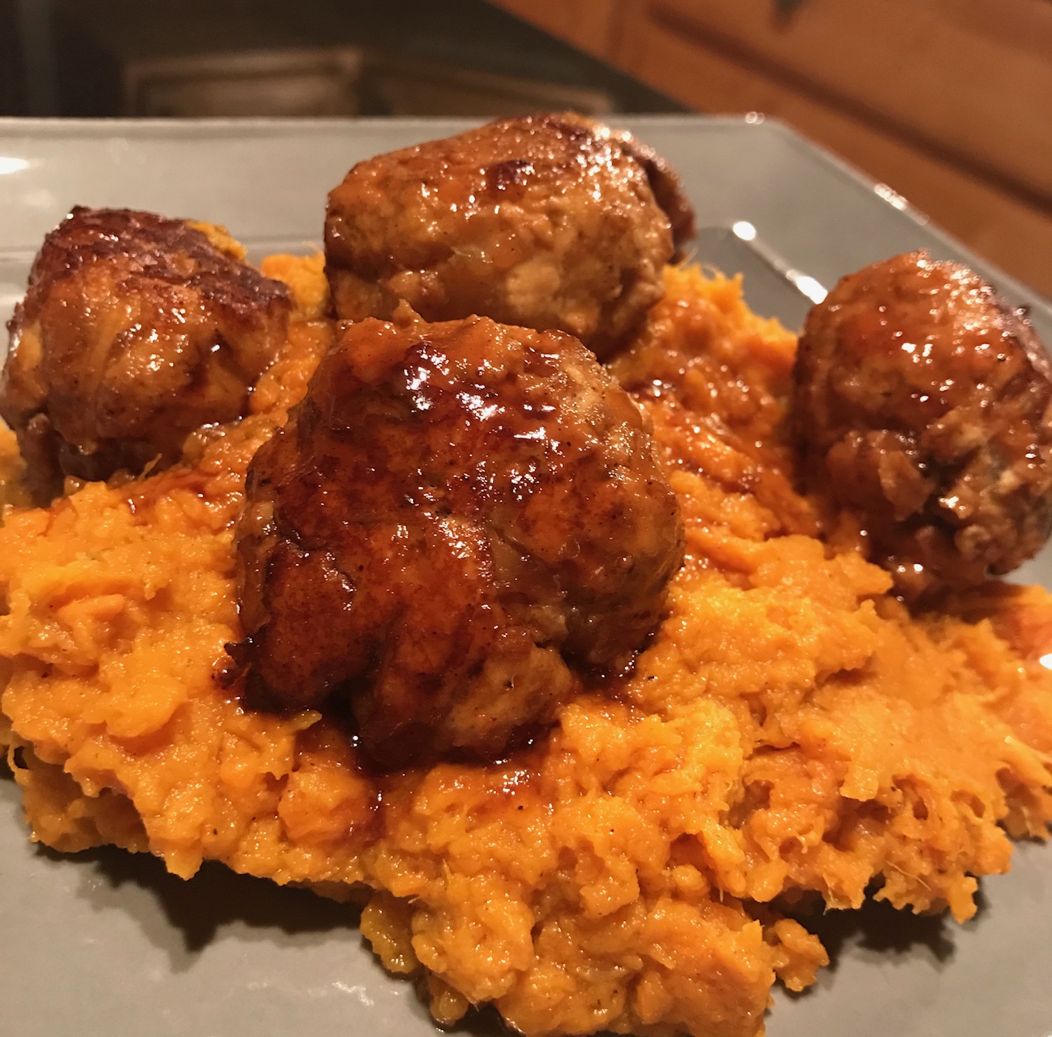 Asian Fusion Meatballs over Mashed Sweet Potatoes - serves 4 to 6 - Mom ...